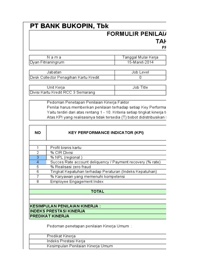 Form KPI DIKK KK Tahun Ke2 (Dyan Fitrianingrum) Ok | PDF