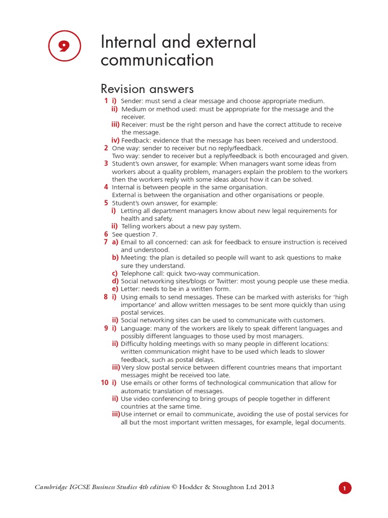 Internal and External Communication: Revision Answers | PDF ...