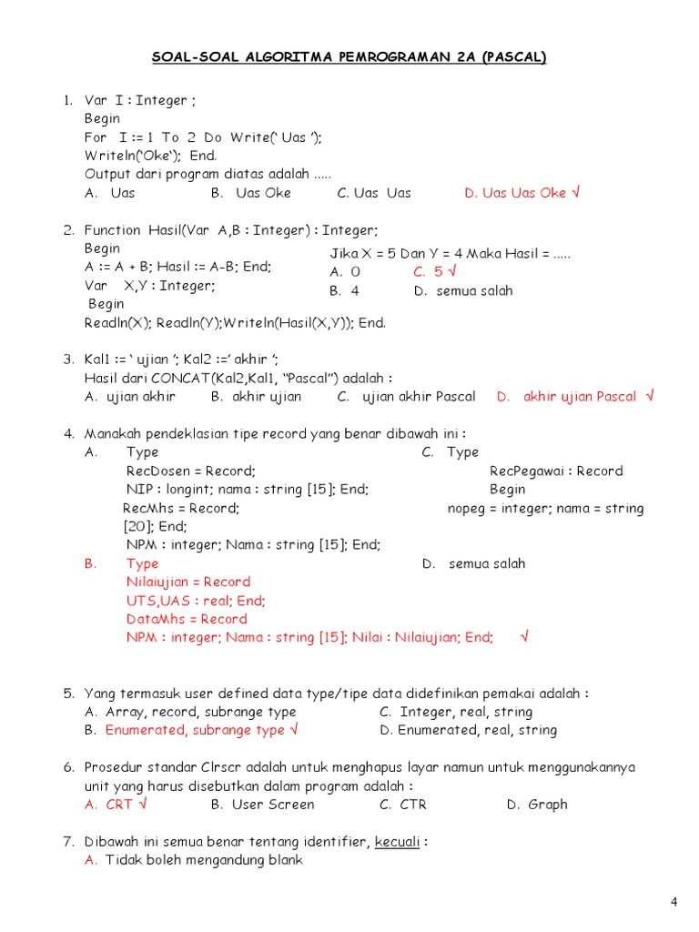Latihan Soal Uas (Ap2a Pascal) | PDF