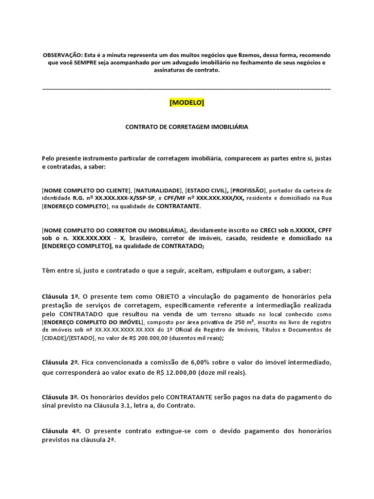 Contrato de Corretagem Modelo | PDF | Direito Comum | Justiça