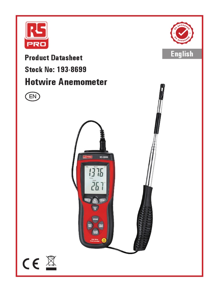 Hotwire Anemometer: Product Datasheet Stock No: 193-8699 | PDF | Flow ...