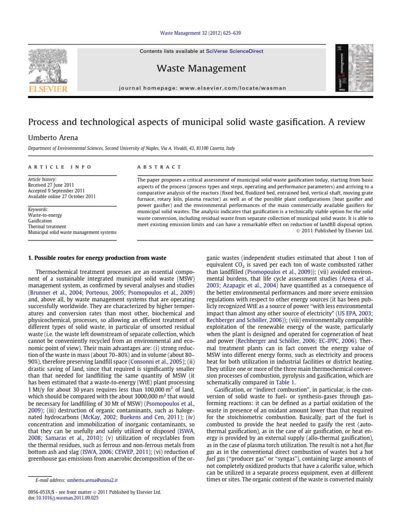 Process and Technological Aspects of Municipal Solid Waste Gasification ...