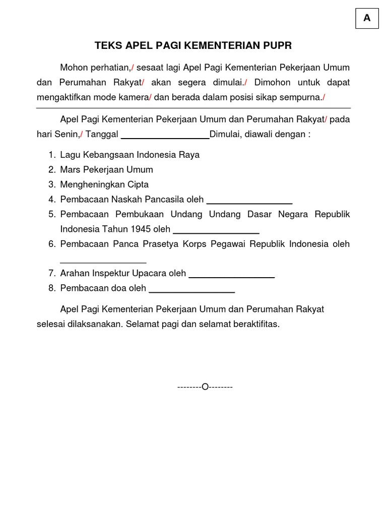 Teks Apel Pagi Kementerian Pupr | PDF