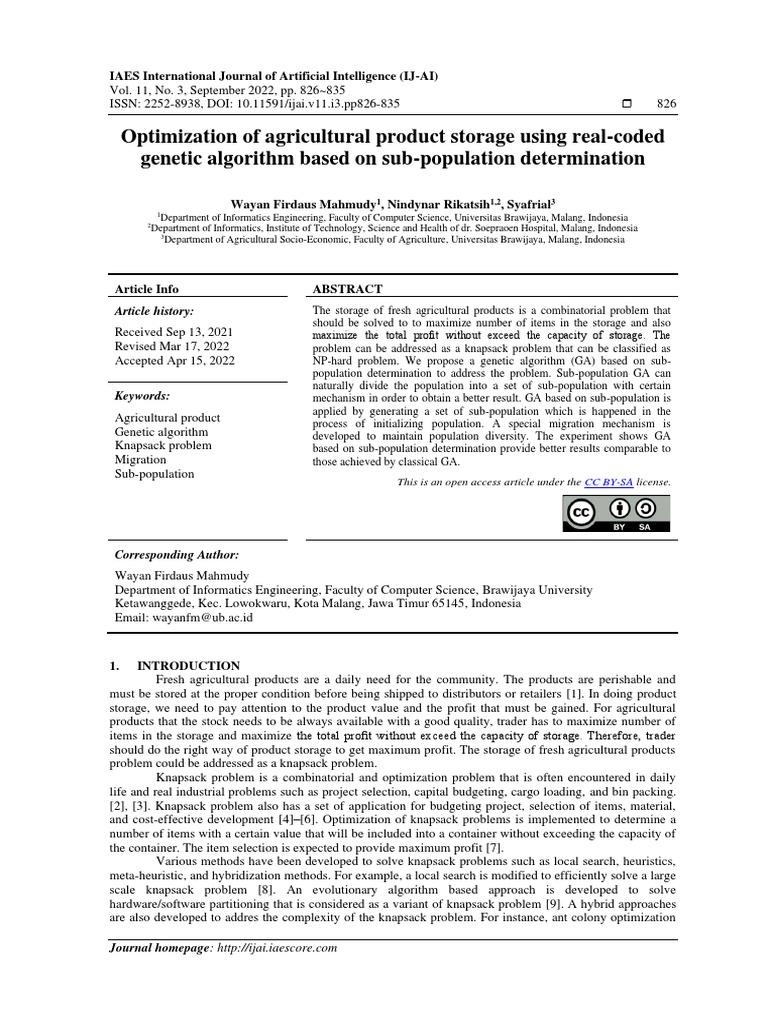 Optimization of Agricultural Product Storage Using Real-Coded Genetic ... Optimization of Agricultural Product Storage Using Real-Coded Genetic ...