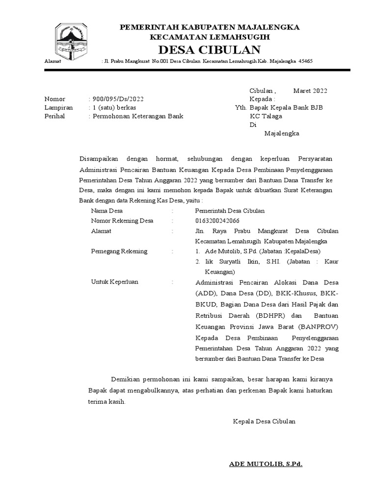 Draft Permohonan Surat Keterangan BJB | PDF