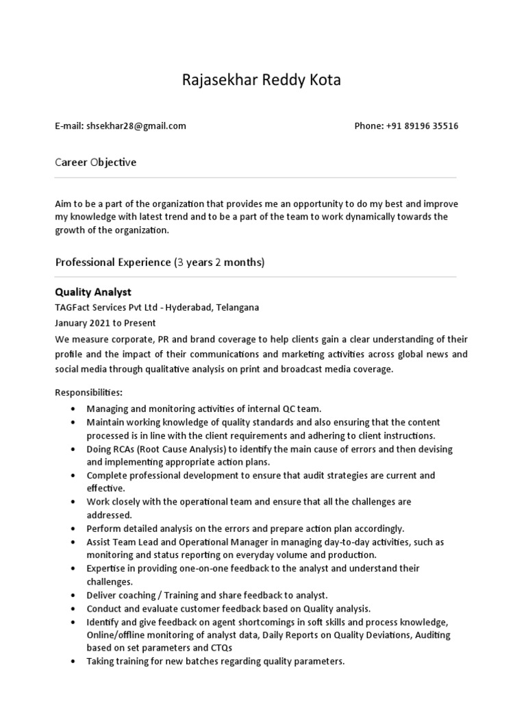 Rajasekhar Reddy Kota Resume | PDF | Social Media | Popular Culture ...