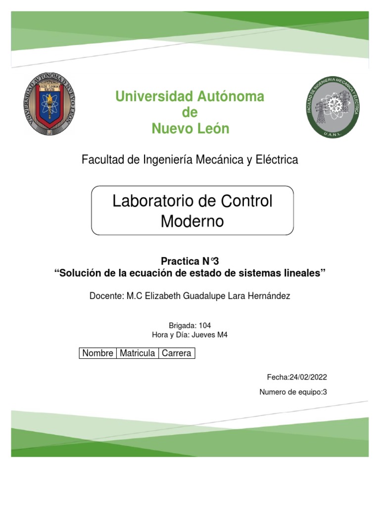 Practica 3 Laboratorio Control Moderno | PDF | Condensador | Ecuaciones