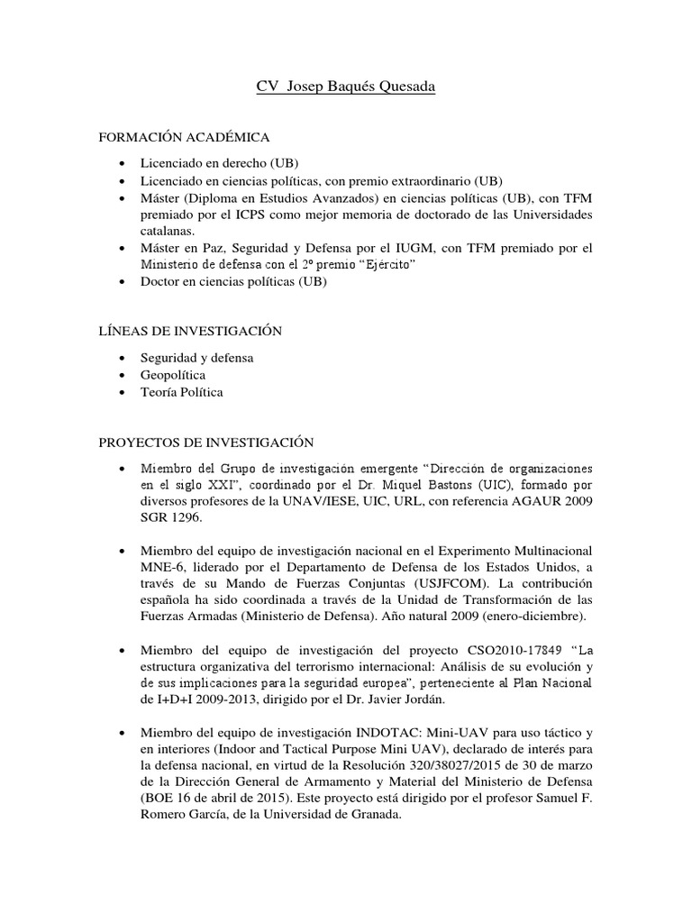Josep Baques Quesada CV | PDF | Gobernancia | Ciencias Políticas