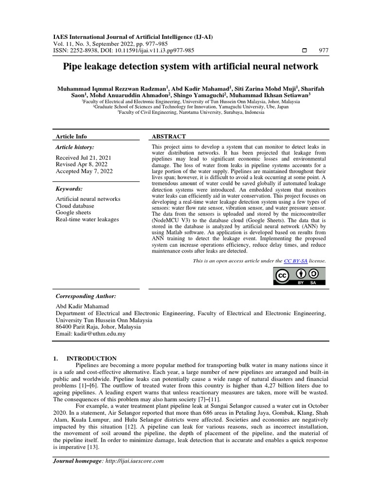 Pipe Leakage Detection System With Artificial Neural Network | PDF | Computing