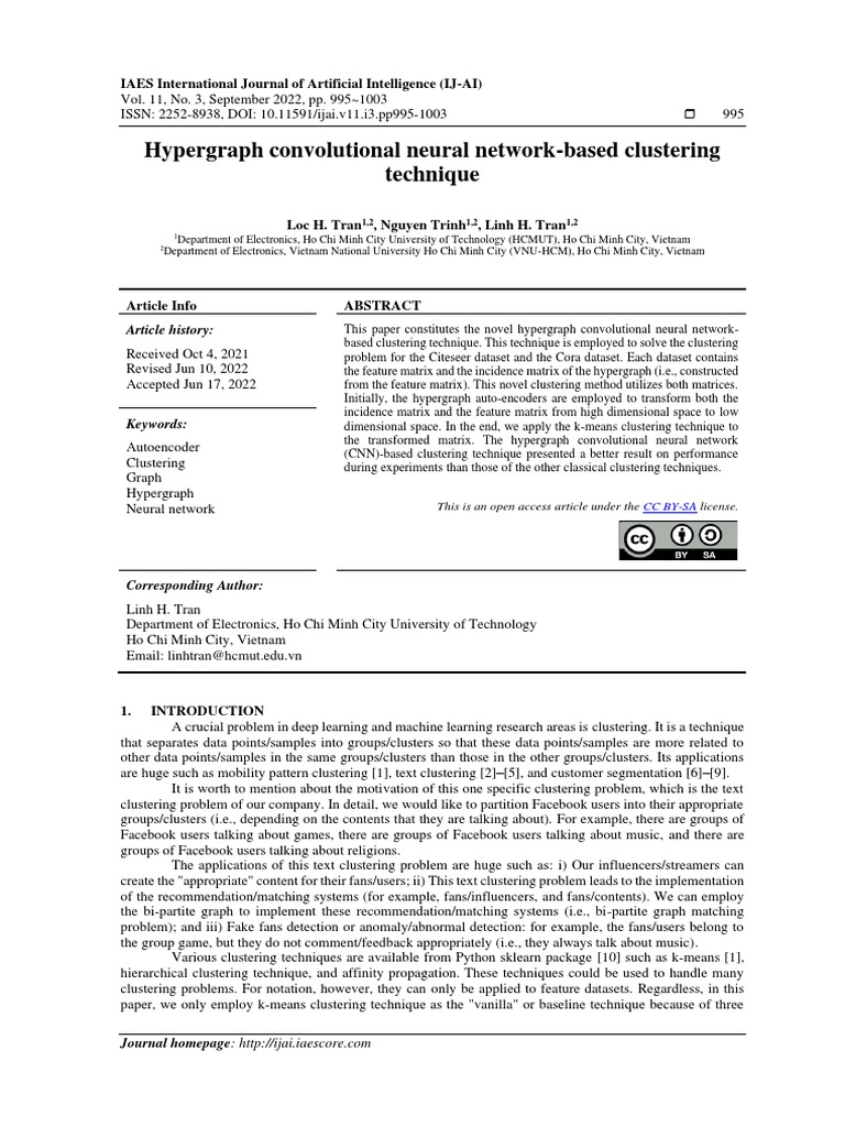 Hypergraph Convolutional Neural Network Based Clustering Technique Pdf Cluster Analysis 
