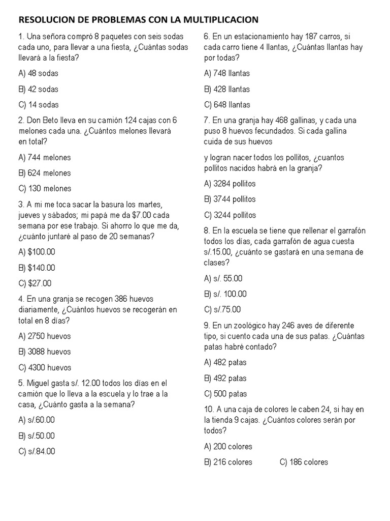 Problemas de multiplicación prácticos | PDF