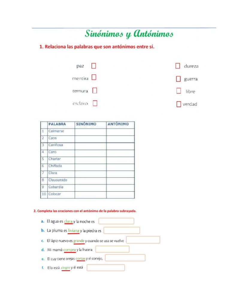 Taller de Español Sinonimos | PDF