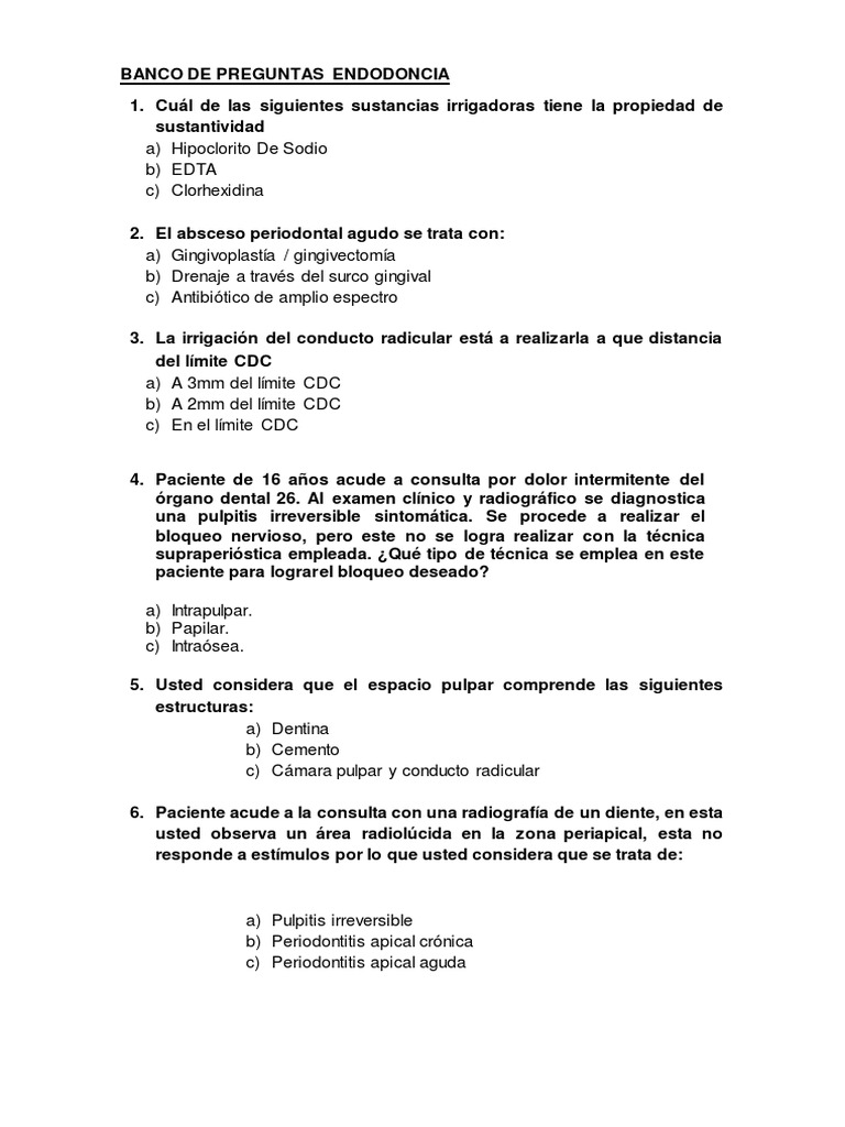 ENDODONCIA Cuest 2 | PDF | Odontología | Especialidades Medicas