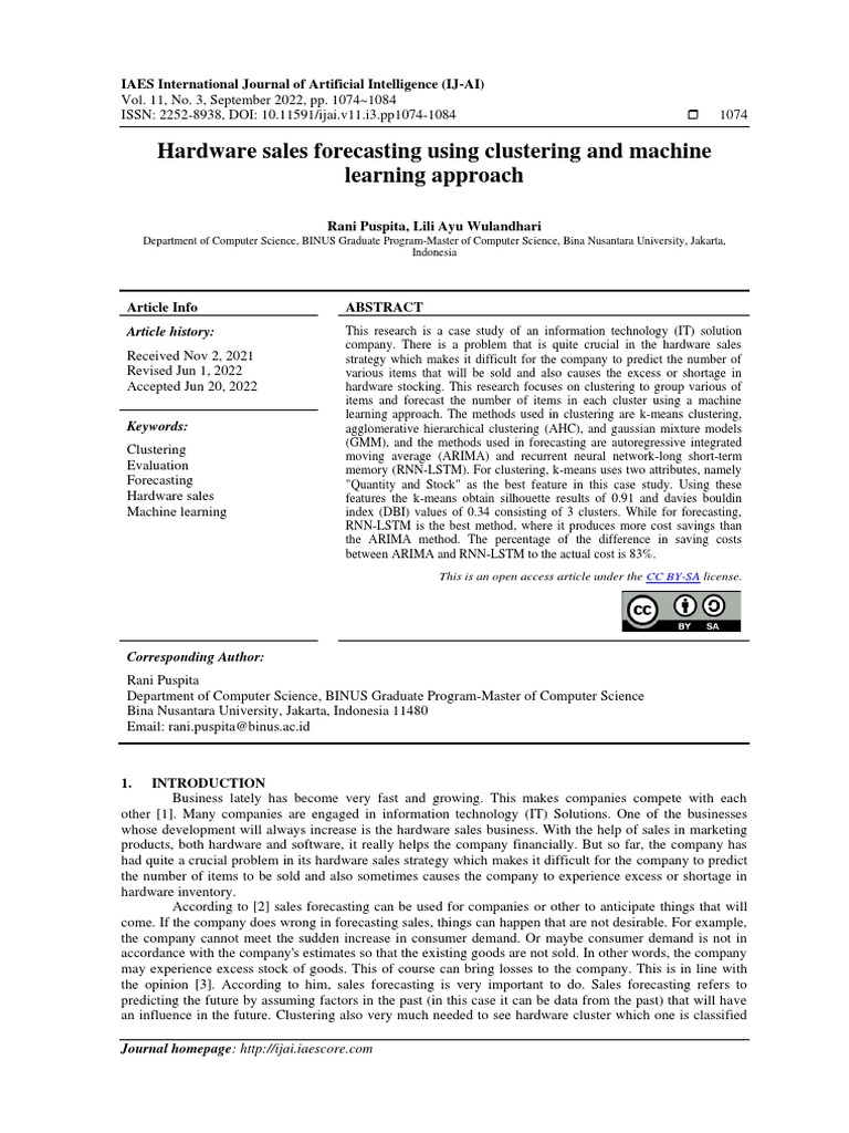 Hardware Sales Forecasting Using Clustering and Machine Learning ... Hardware Sales Forecasting Using Clustering and Machine Learning ...