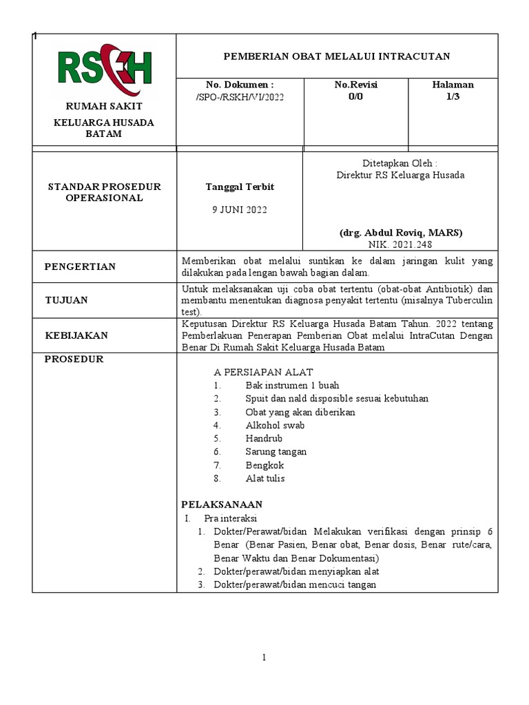 Sop Pemberian Obat Ic | PDF