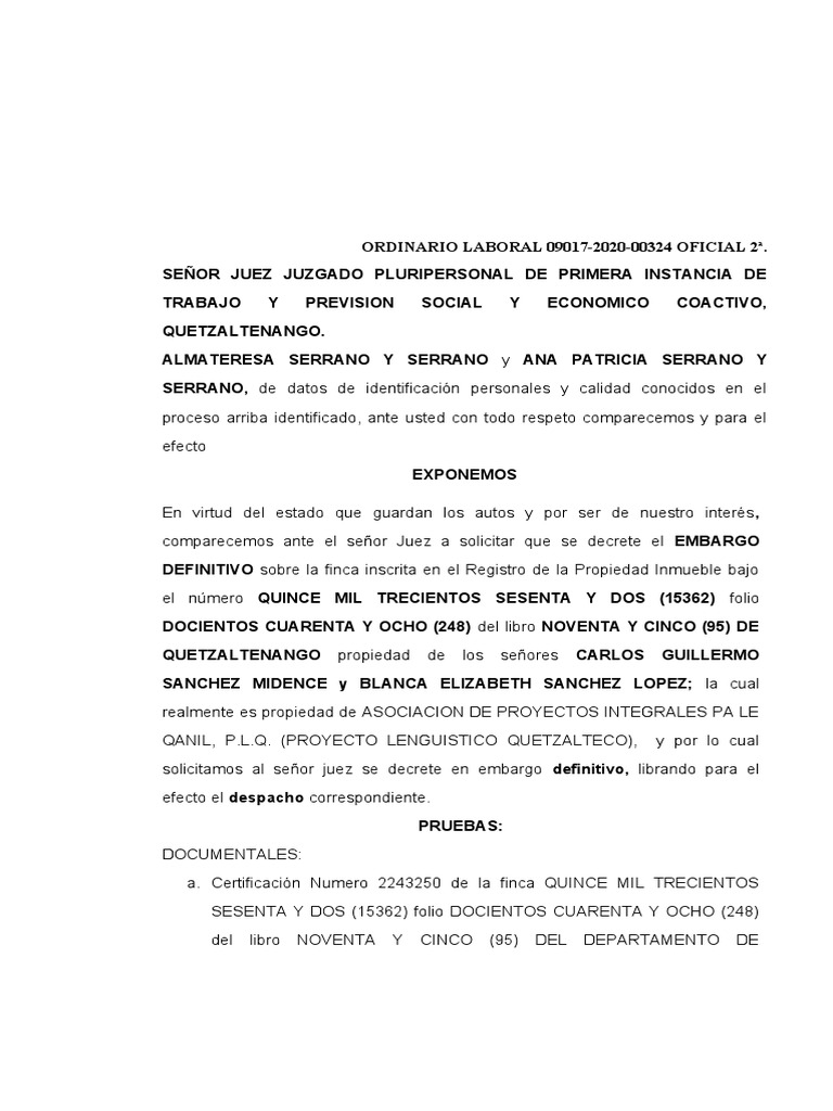 Memorial de Embargo Definitivo | PDF | Justicia | Crimen y violencia