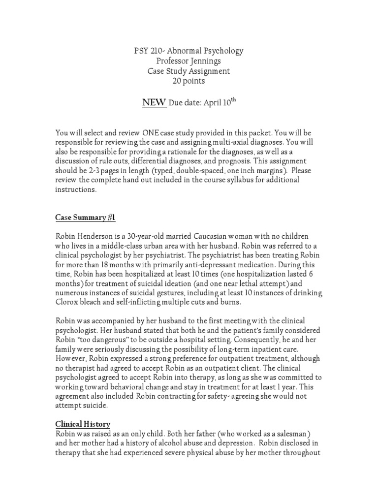 Abnormal Psychology Case Study | PDF | Suicide | Patient