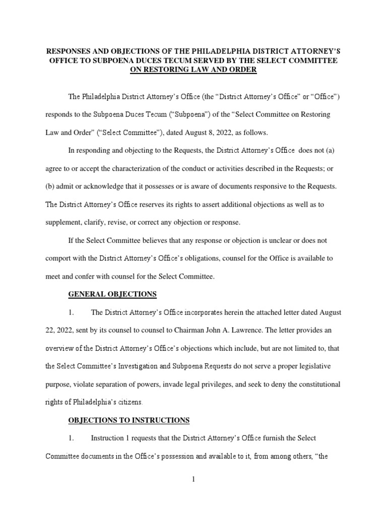 2022.08.22 Responses and Objections To Subpoena | PDF | Executive ...