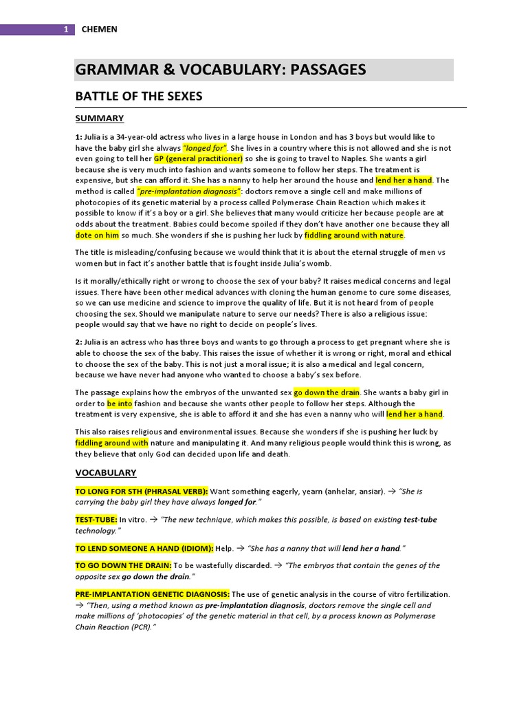 Grammar & Vocabulary - Passages Test 1 | PDF | Sleep | Clause
