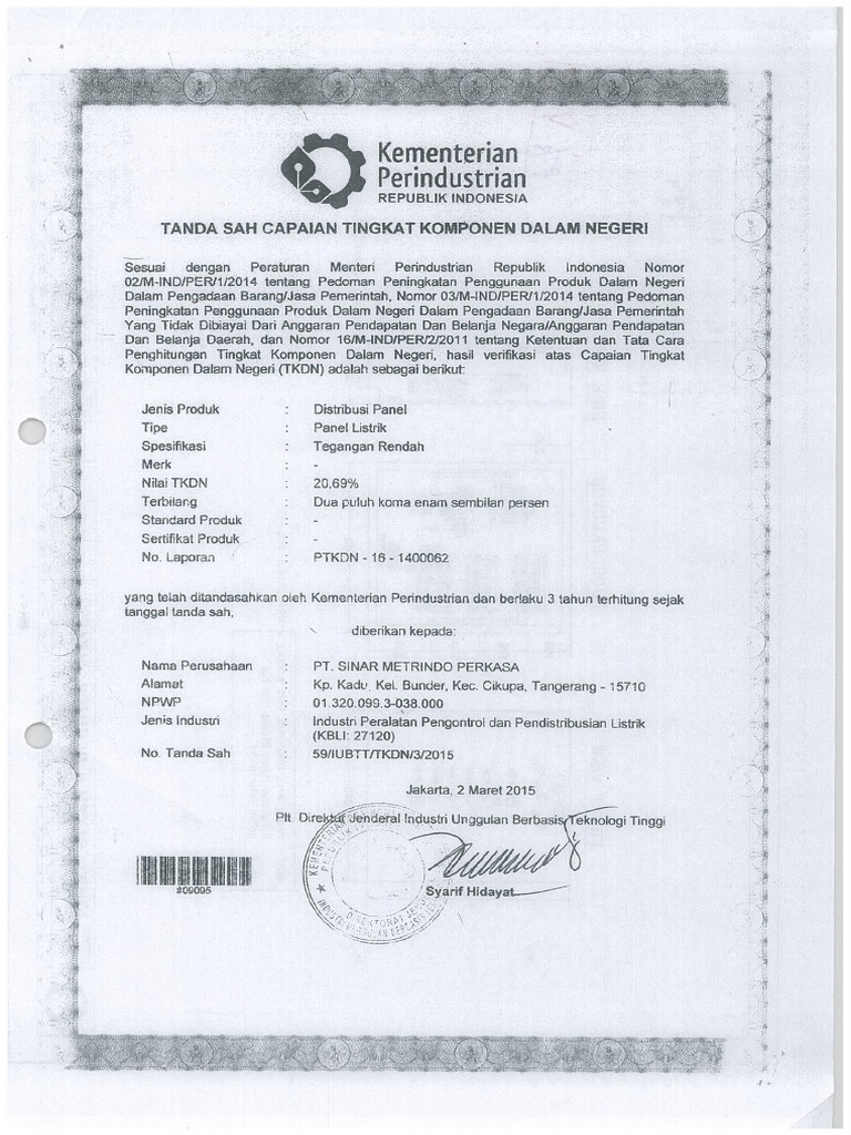 Sertifikat TKDN | PDF