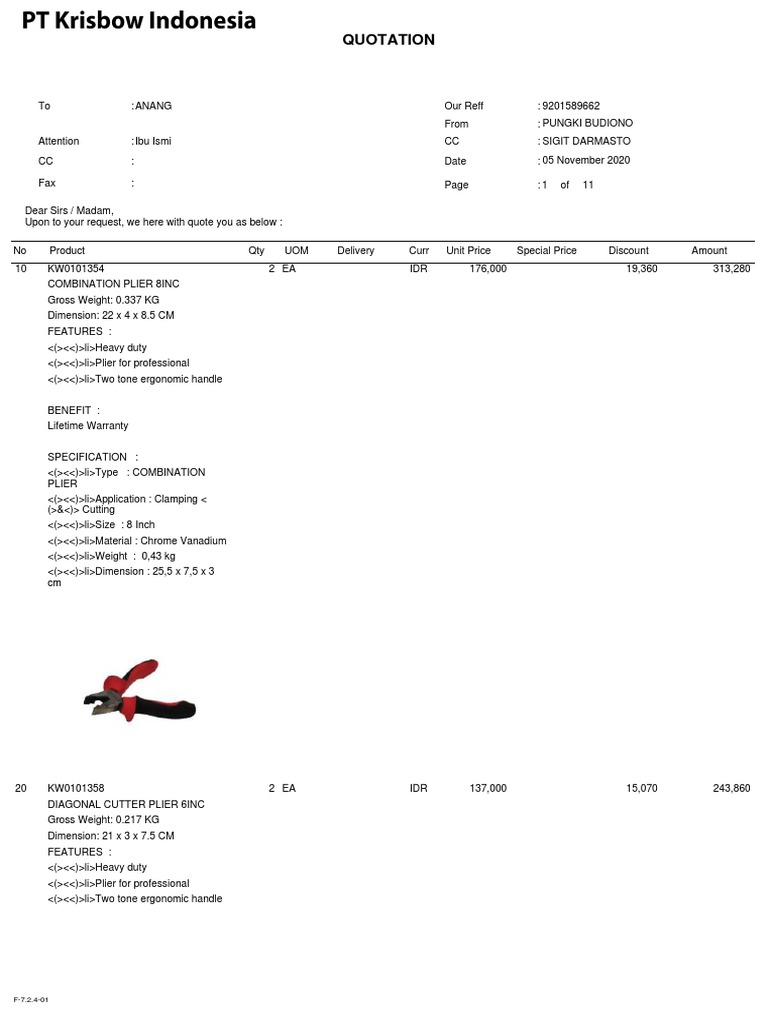 QUOTATION FOR TOOLS | PDF | Electricity | Electrical Engineering