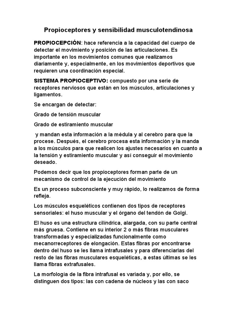 Propioceptores y Sensibilidad Musculotendinosa: PROPIOCEPCIÓN: Hace ...