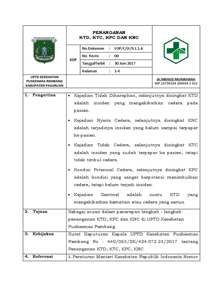 9.1.1 EP.6 SOP PENANGANAN KTD KTC KPD KNC - SDH Print | PDF