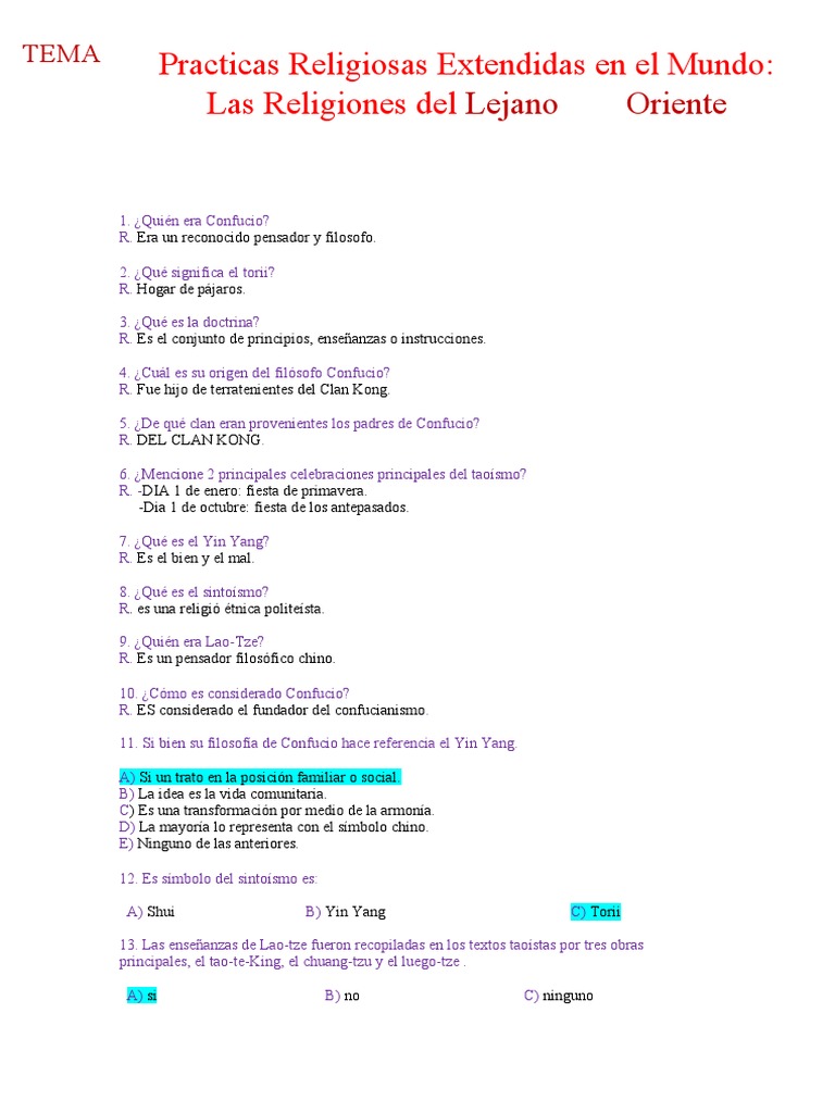 Tema 2 de Religion | PDF | Laozi | sintoísmo