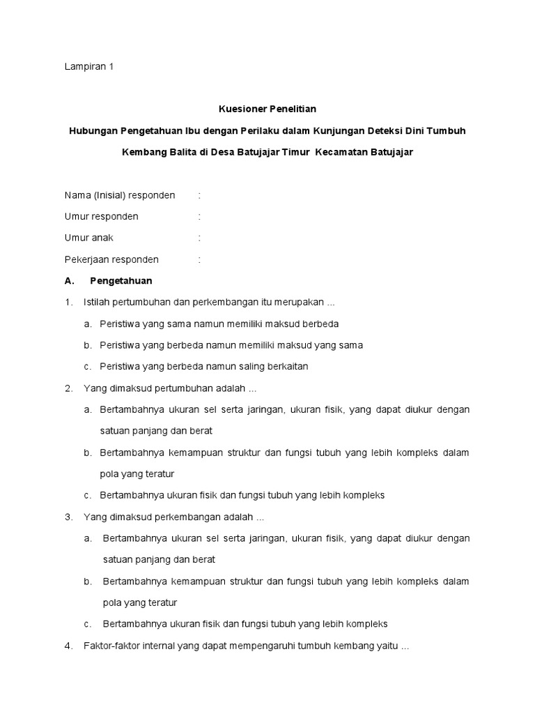 Kuesioner Penelitian Hubungan Pengetahuan Dan Sikap DGN Perilaku | PDF