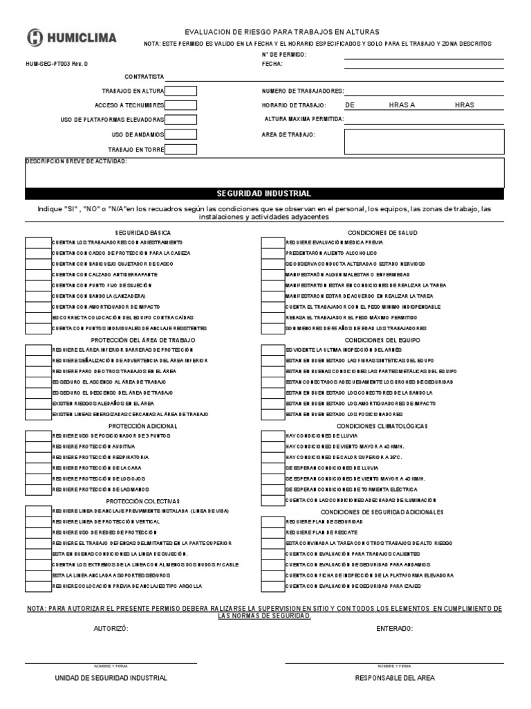 Hum-Seg-Pt003 Trabajos en Altura | PDF