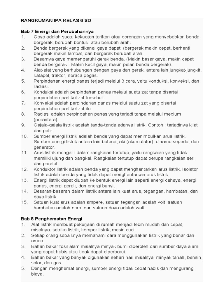 Rangkuman Ipa Kelas 6 SD | PDF