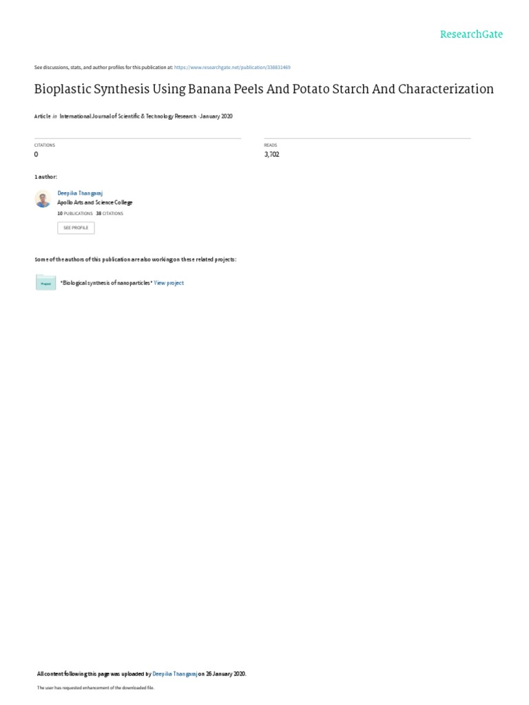 Bioplastic Synthesis Using Banana Peels and Potato Starch and Characterization | PDF | Solvent ...