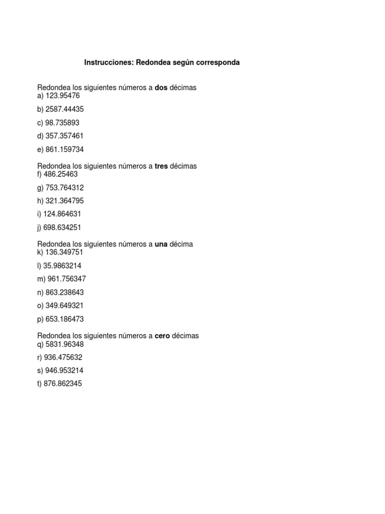 Ejercicios Redondeo | PDF