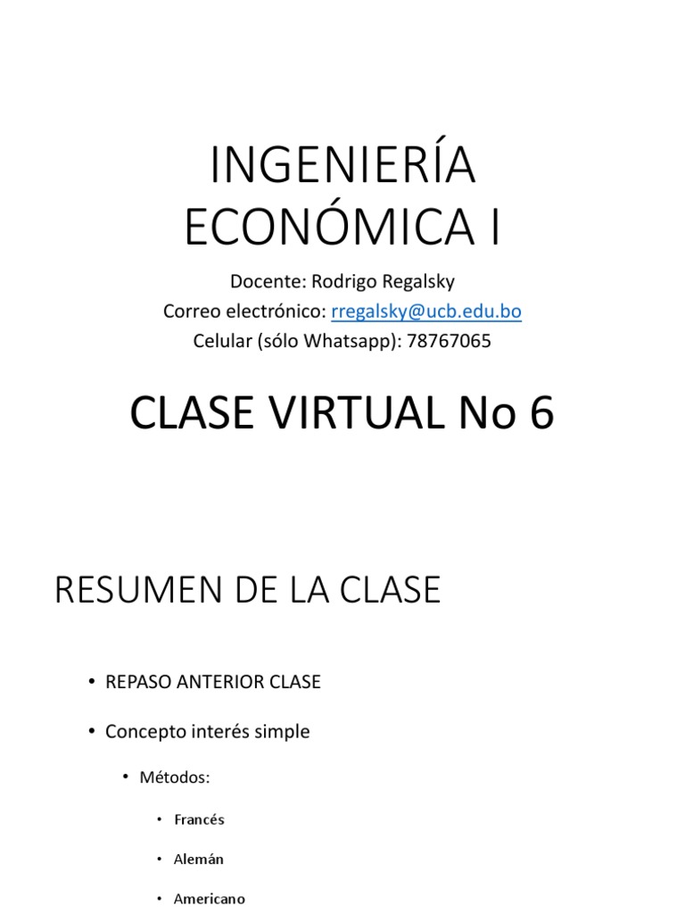 Ingenieria Economica I - Sexta Clase Virtual Aplicacion Practica en Excel | PDF | Interés ...