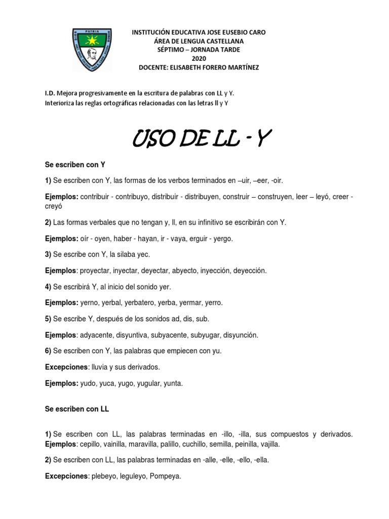 Uso de LL - Y: Interioriza Las Reglas Ortográficas Relacionadas Con Las ...