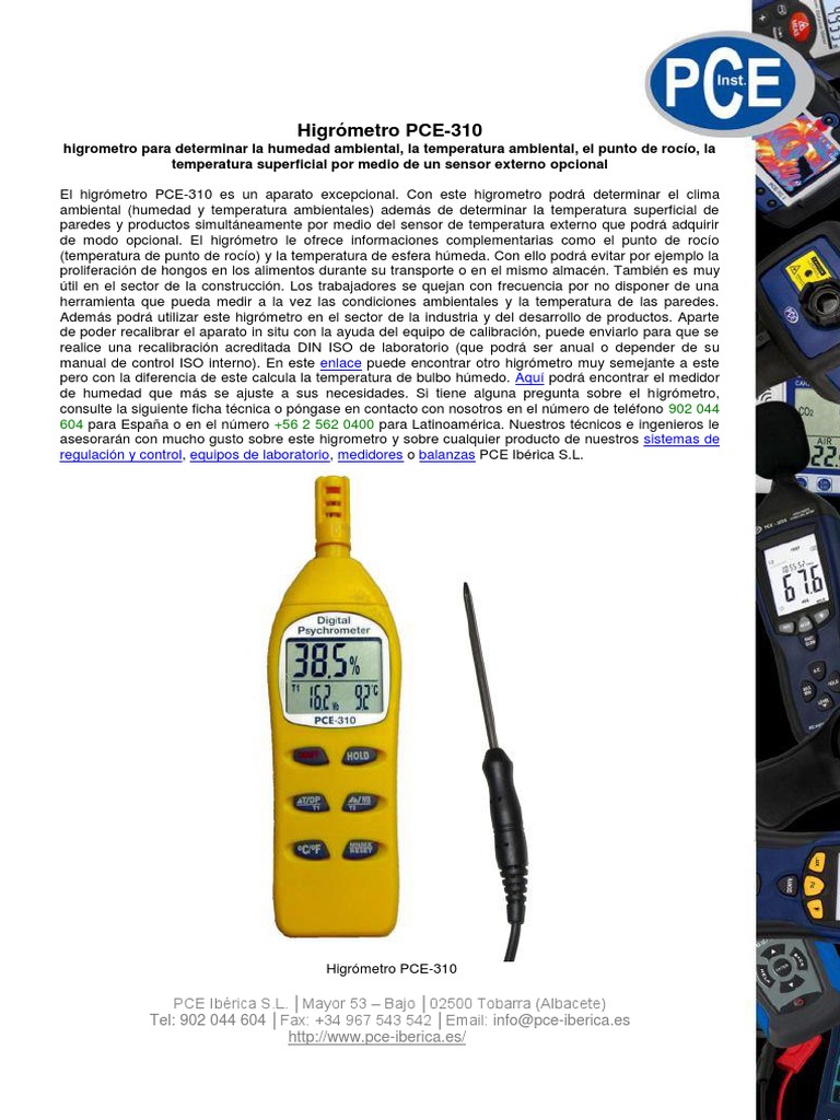 Higrómetro PCE-310: Medición Precisa de Humedad | PDF | Temperatura ...