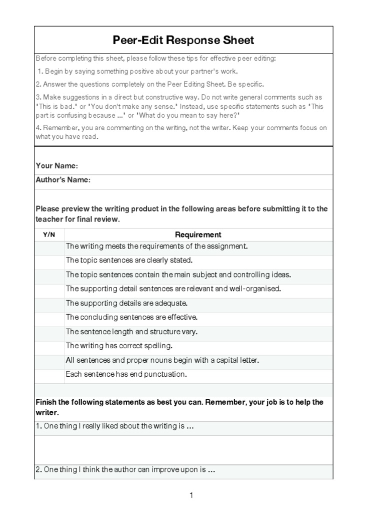 Peer Editing Checklist and Tips | PDF | Career & Growth | Self-Improvement