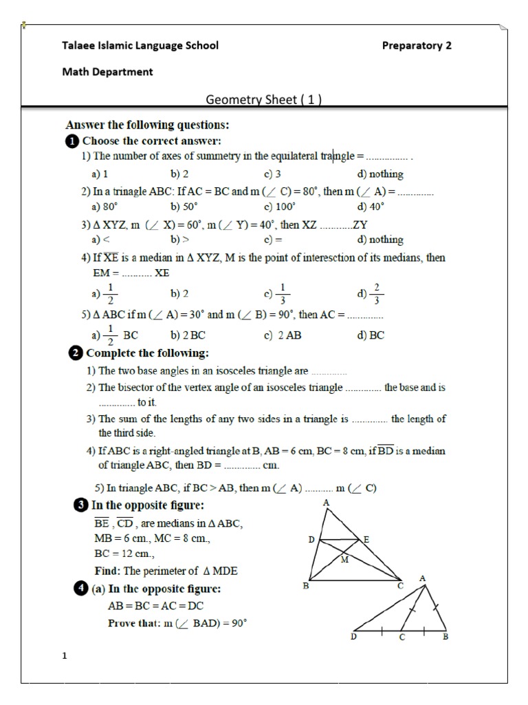 Revision Sheet - Geometry.prep2 First Term | PDF
