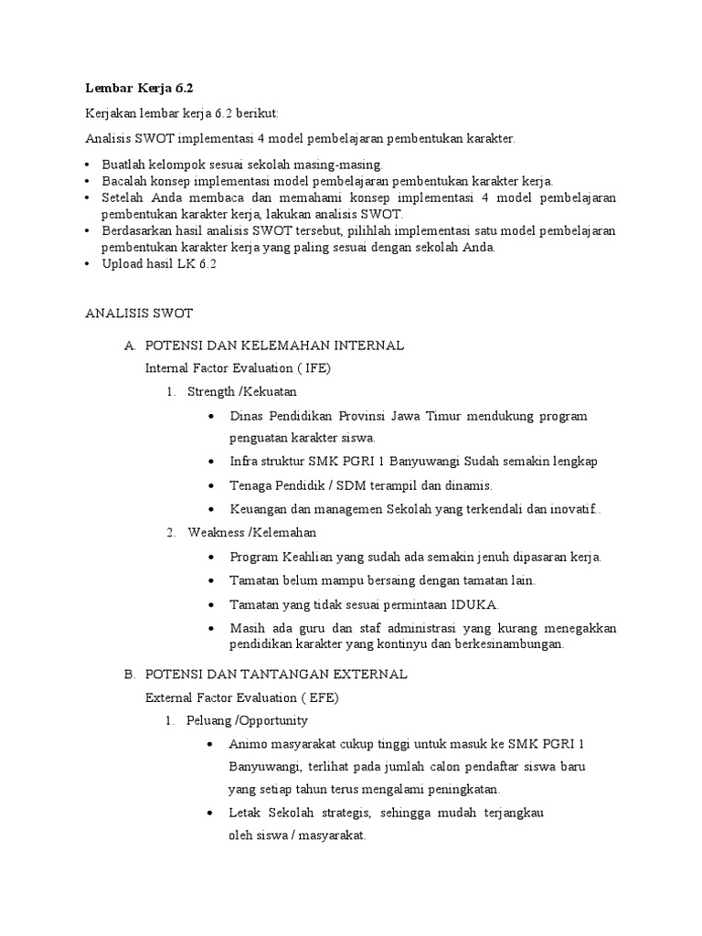 Lembar Kerja 6.2 Analisis SWOT - Wafa | PDF