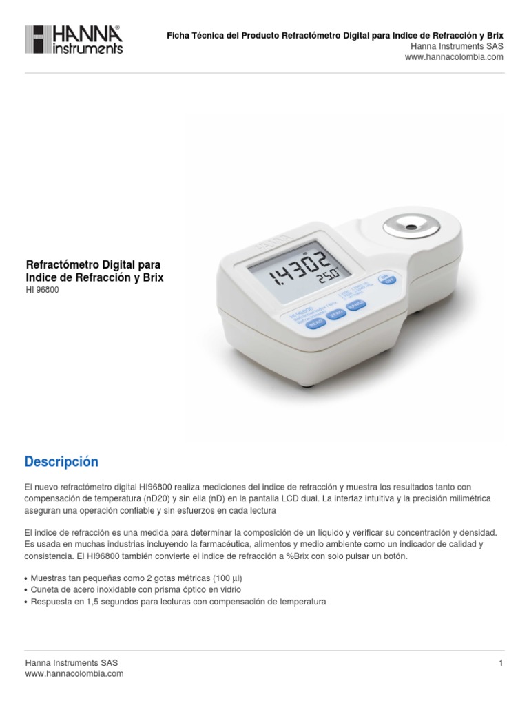 Ficha-Tecnica-Refractómetro 0-85 Brix | PDF | Metrología