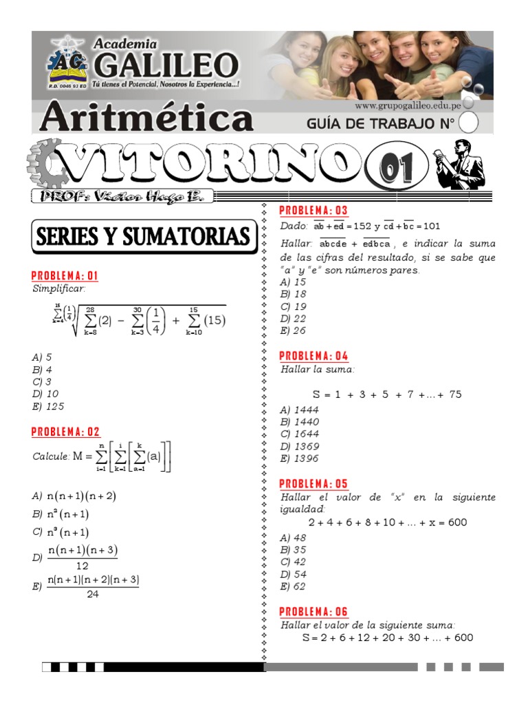 Series y Sumatorias 01 Verano 2021 (Victor Hugo B. Y.) | PDF | Matemática Elemental | Notación ...