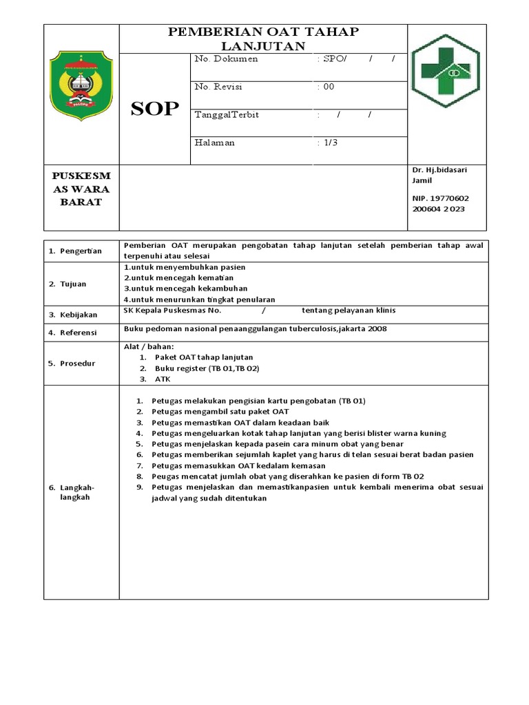 Sop Pemberian Oat Tahap Lanjutan | PDF