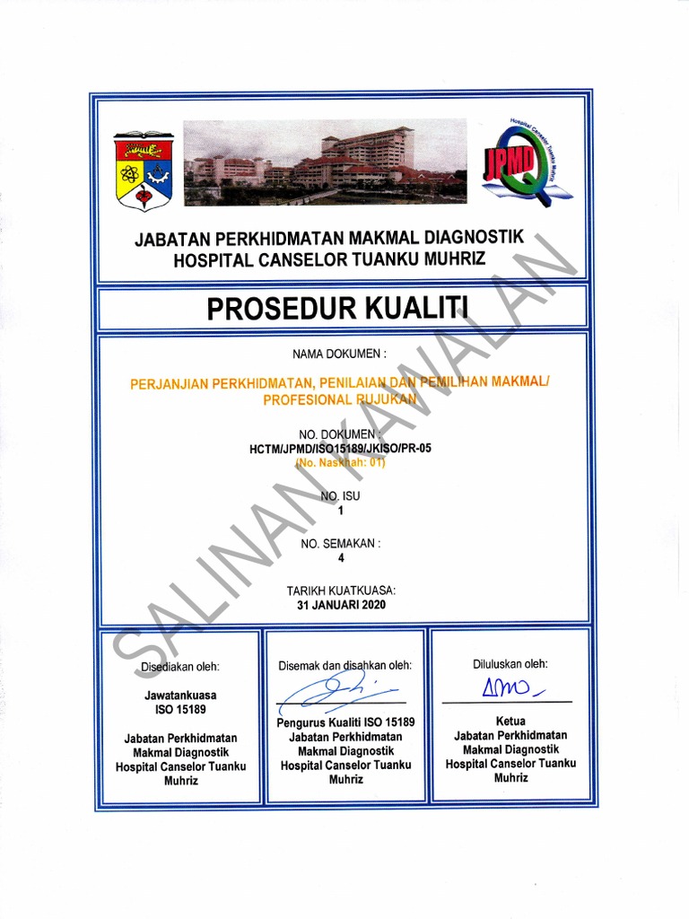Prosedur Kualiti Gunasama JPMD PR-05 Perjanjian Perkhidmatan, Penilaian Dan Pemilihan Makmal ...