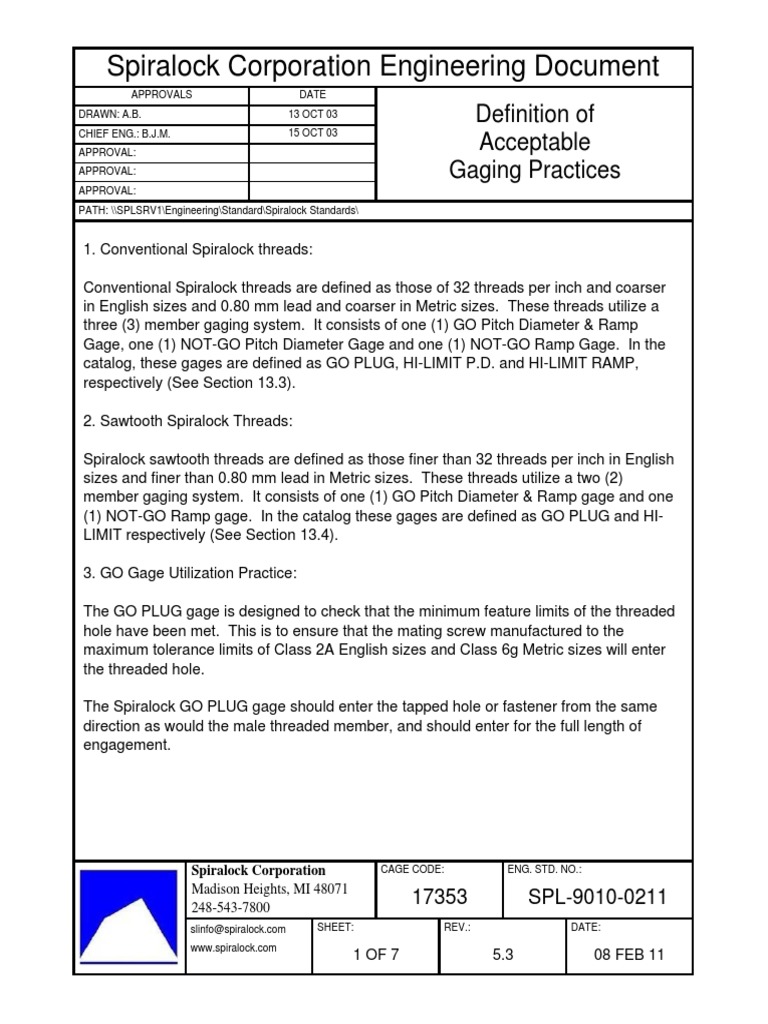 SPL-9010-0211 Acceptable Gaging Practices | PDF | Screw | Mechanical Engineering