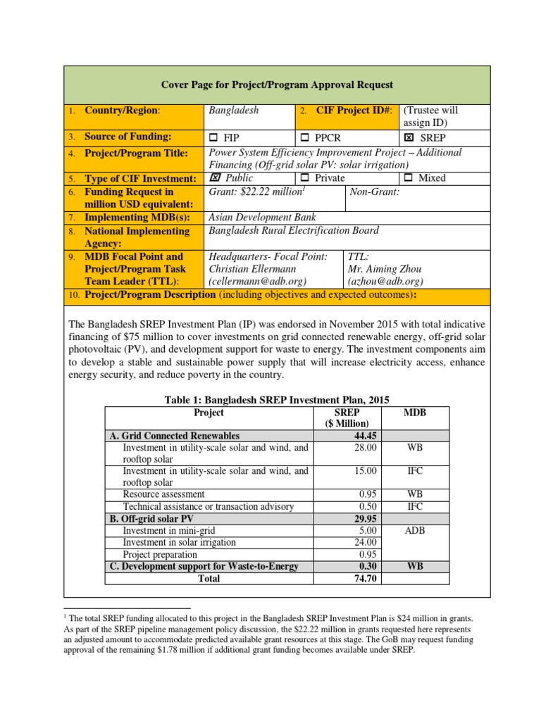 Project Srep ($ Million) MDB A. Grid Connected Renewables 44.45 | PDF ...