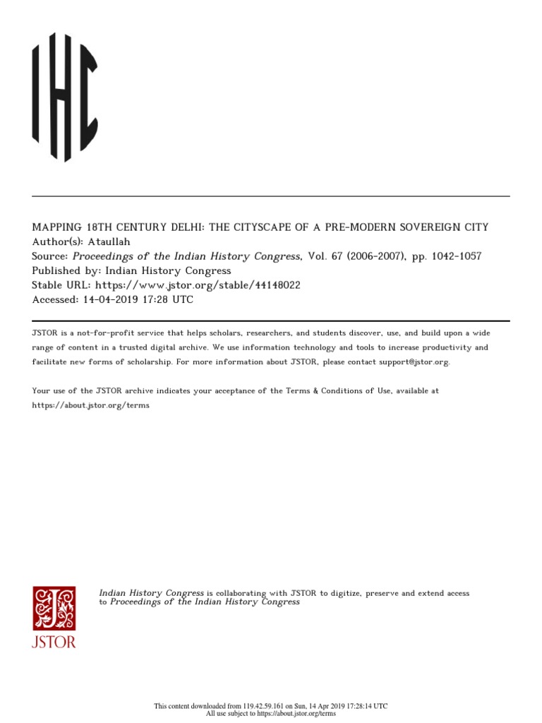 Ataullah, MAPPING 18TH CENTURY DELHI THE CITYSCAPE OF A PRE-MODERN SOVEREIGN CITY | PDF