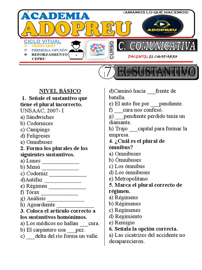 Preguntas sobre sustantivos y plurales | PDF | Sustantivo | Asunto ...