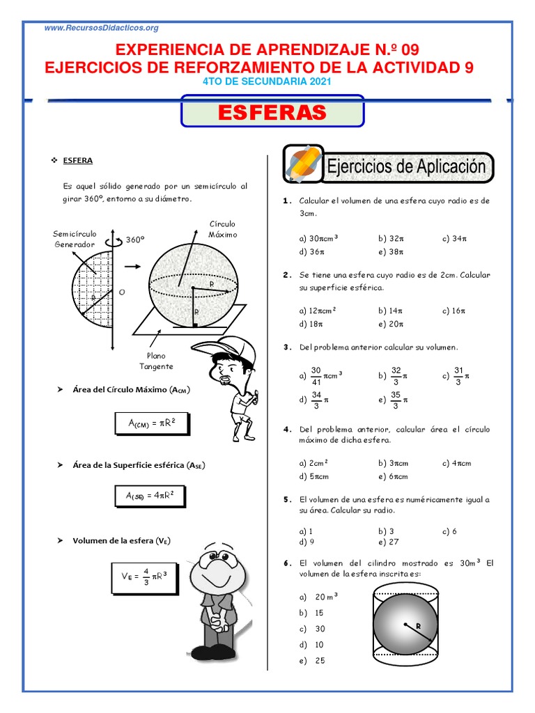 Geometría esférica: resolución de ejercicios sobre áreas, volúmenes y relaciones entre figuras ...