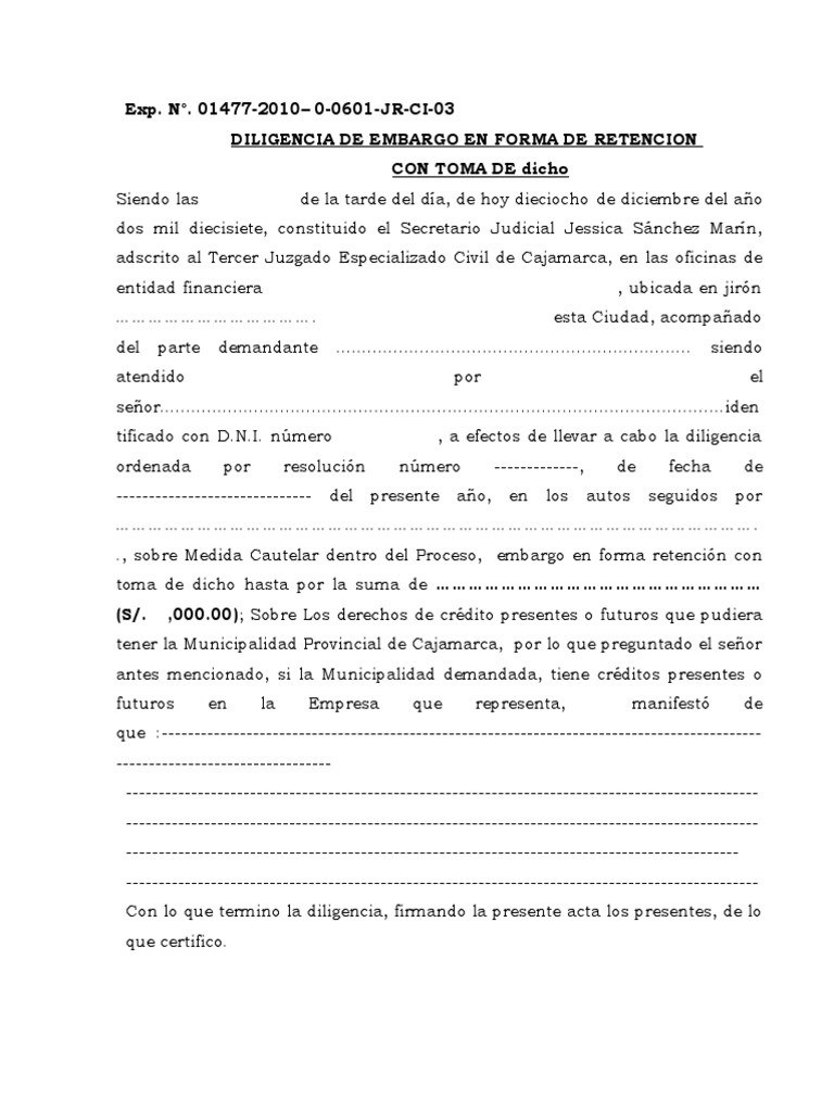 Modelo de ACTA DE EMBARGO | PDF