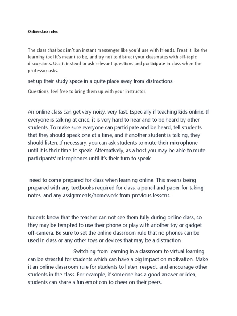 Online Class Rules | PDF | Classroom | Distance Education